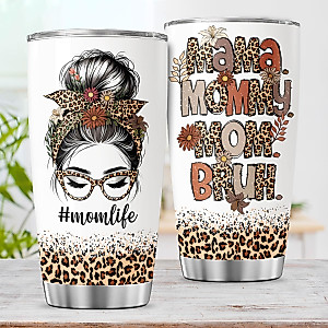 Tumbler 20 Oz With Lid And Straw, Day Mothers Women For Leopard Cheetah Print Funny Handle Mama Coffee Insulated Tumblers Mommy Mother Cups, Mom Gifts, Mom Bruh