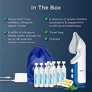 mypurmist Cordless Ultrapure Steam Inhaler - Handheld Steamer, Vaporizer & Humidifier for Sinus Relief, Nasal Congestion, Cold & Cough, & Vocal Care for Singers (Base Kit)