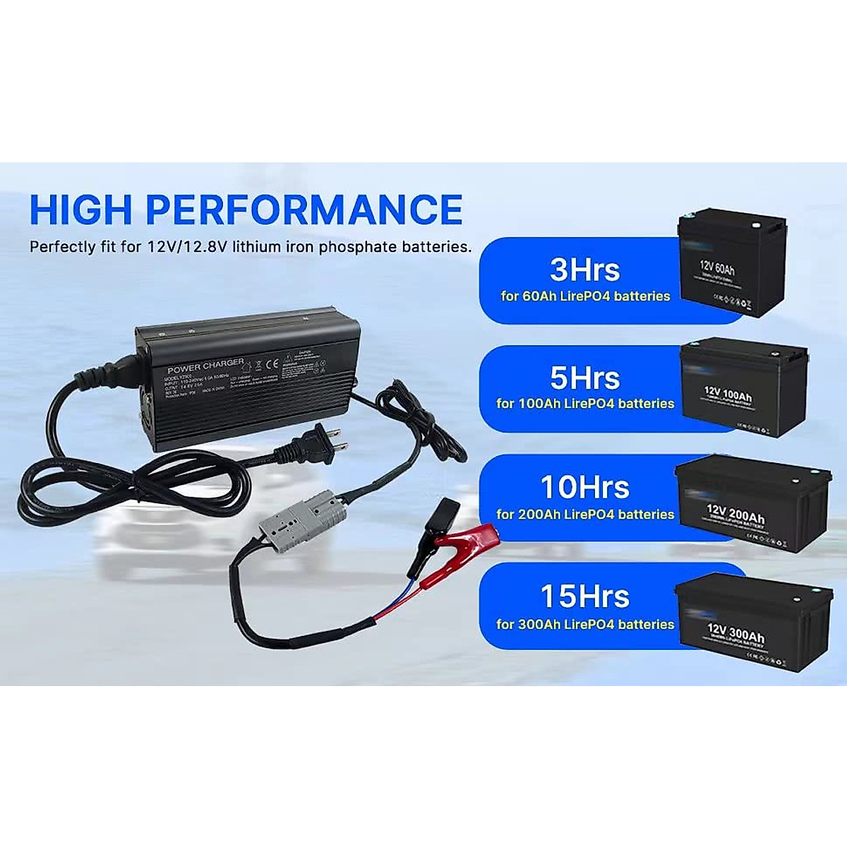 YZPOWER 14.6V 20A Lifepo4 Battery Charger for 12.8v 12v Lithium Iron Phosphate Batteries AC-DC Battery Charger Automatic Smart Portable Trickle Charger for Car Boat RV Lawn Mower Motorcycle Golf Cart