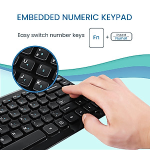 Perixx PERIBOARD-407B US, Wired USB Mini Keyboard with 11 Hot Keys - Glossy Black - US English Layout