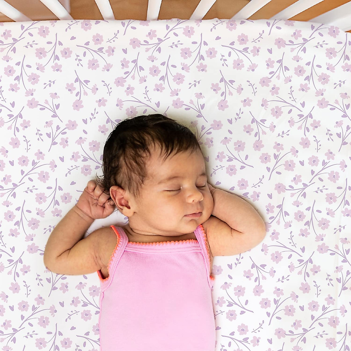 The Peanutshell Pink Woodland Floral Fitted Crib Sheet Set for Baby Girls (Floral)