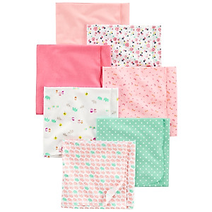 Simple Joys Baby Girl's 7 pack flannel receiving blankets Accessory, Pink/White, One Size