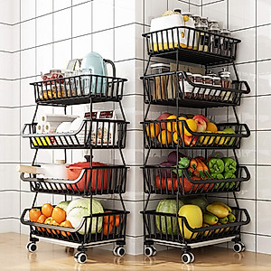 tristonsong Fruit Storage Basket, 6 Tier Rolling Stackable Vegetable Fruit Basket Utility Cart Rack, Storage Organizer Bin for Kitchen, Pantry Closet, Bedroom, Bathroom-6 tier