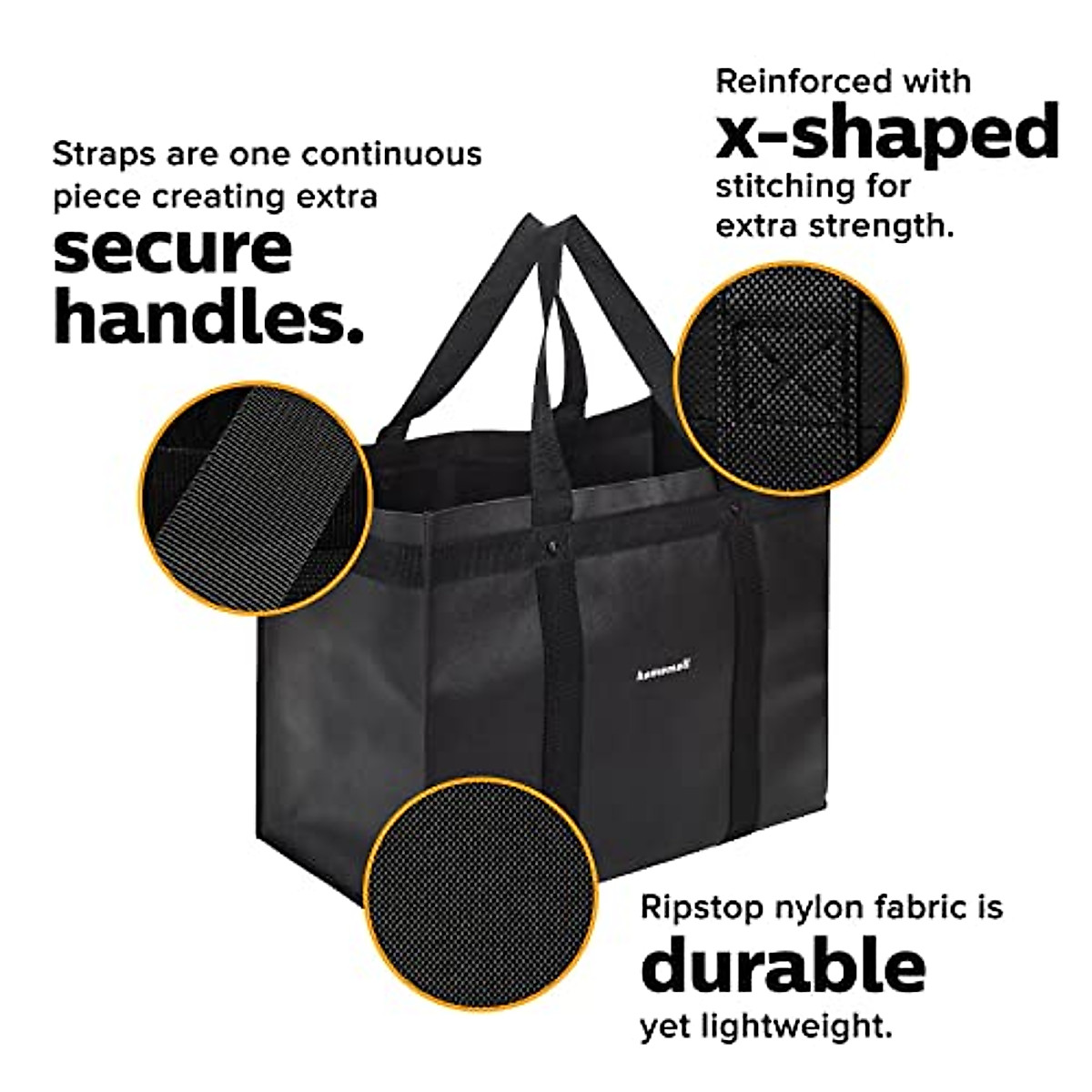 Homemell Reusable Grocery Bags Heavy Duty Foldable Shopping Bags - Extra Strength Large Size Black Collapsible Tote