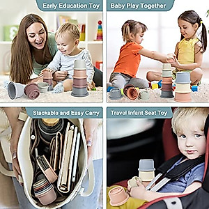 Baby Stacking Cups Bath Toy for Toddlers 1-3,8PCS Stackable Nesting Cups Water Pool Tub Toy for 6-12 Months Infant,Early Educational Develop Montessori Gift for 2-4 Years Old Boys Girls