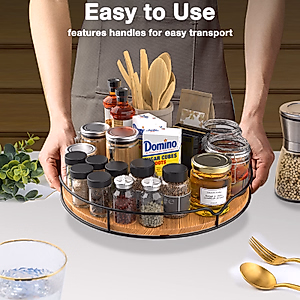 Lazy Susan Turntable Organizer with Anti-Slip Mat for Cabinet Pantry Kitchen Countertop Refrigerator Office, Pine Wood, 13", Carbonized Black