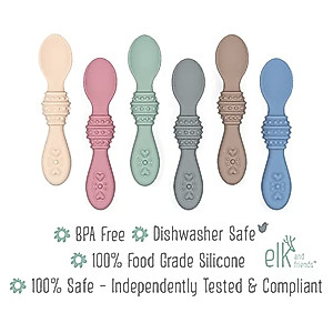 Elk and Friends Silicone Baby Spoons | First Stage Infant Toddler Spoon | Baby Led Weaning Stage | Dishwasher Safe