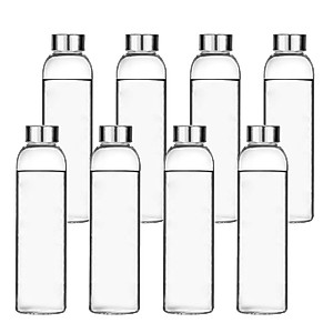 Encheng Glass Water Bottles, Glass Beverage Bottles 16oz,Drinking Bottles With Leakproof Stainless Steel Cap 500ml,Reusable Juice Bottles Beverage Drinkware,To Go Travel Bottles For Drink,Sauce 8Pack