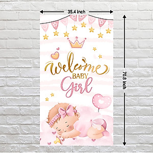 INNORU Welcome Baby Girl Door Banner Decor, Gender Reveal Party Decor, Baby Shower, Girl Theme Birthday Party Photo Booth Backdrop Background Supplies