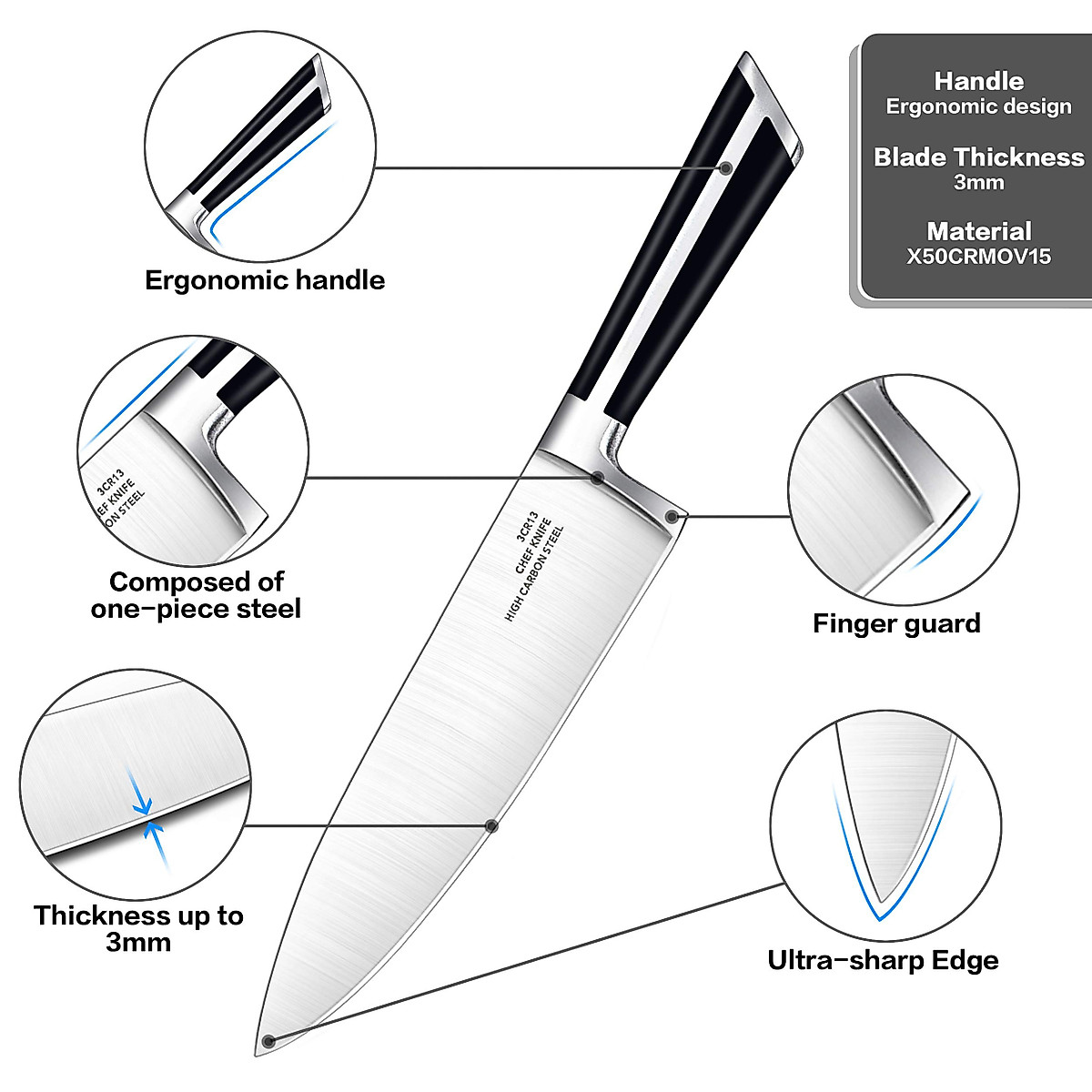 LIANYU 15-Piece Knife Set, Kitchen Knife Set with Wooden Block, Professional High Carbon Germen Stainless Steel Chef Knife Set, Forged Knives Set with Honing Steel