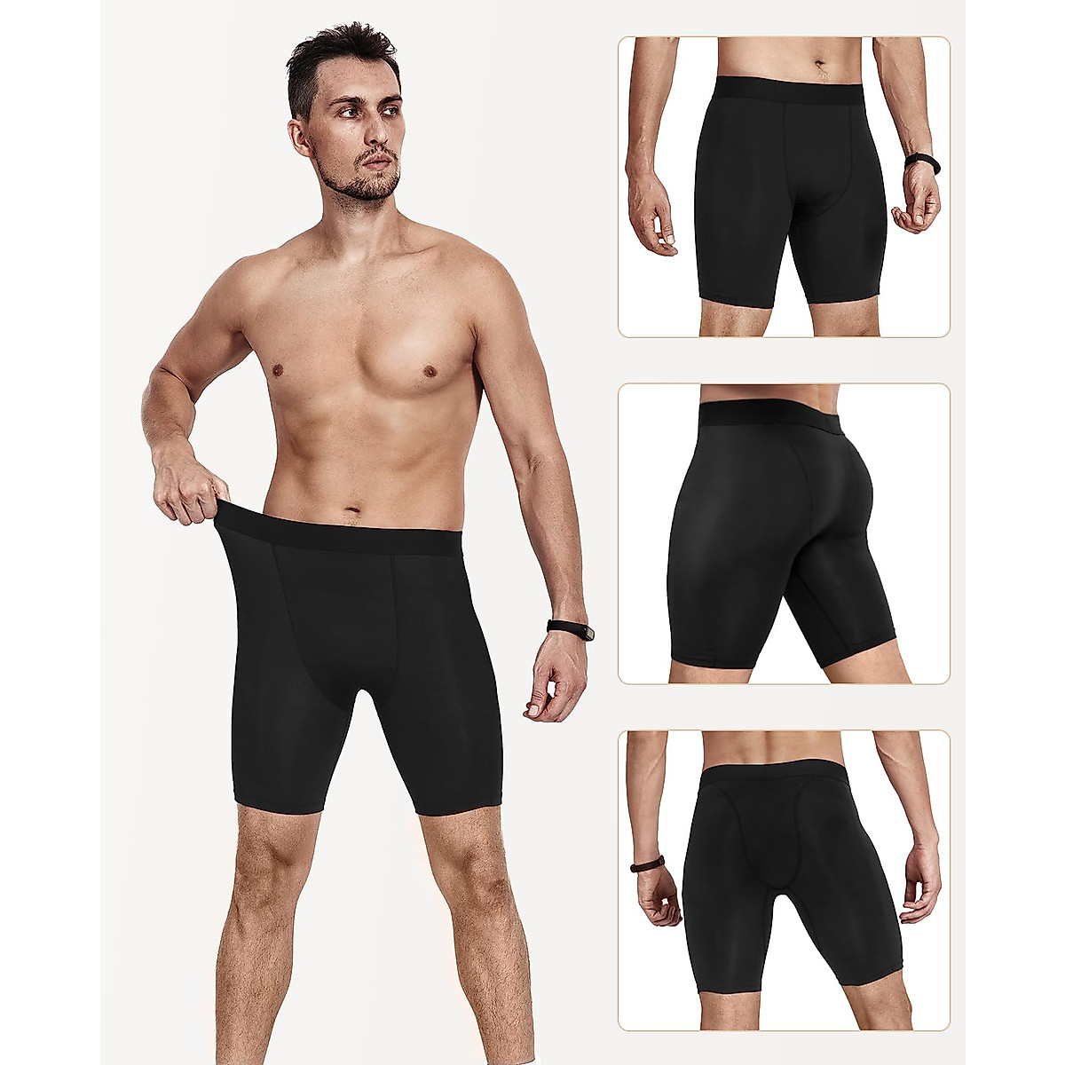 Niksa 3 Pack Compression Shorts Men Quick Dry Black Performance Athletic Shorts-L