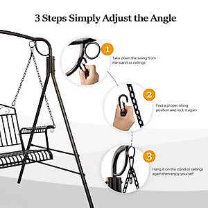 VINGLI Upgraded Metal Patio Porch Swing, 660 LBS Weight Capacity Steel Porch Swing Chair for Outdoors, Heavy Duty Swing Chair Bench for Gardens & Yards (Pattern 6)