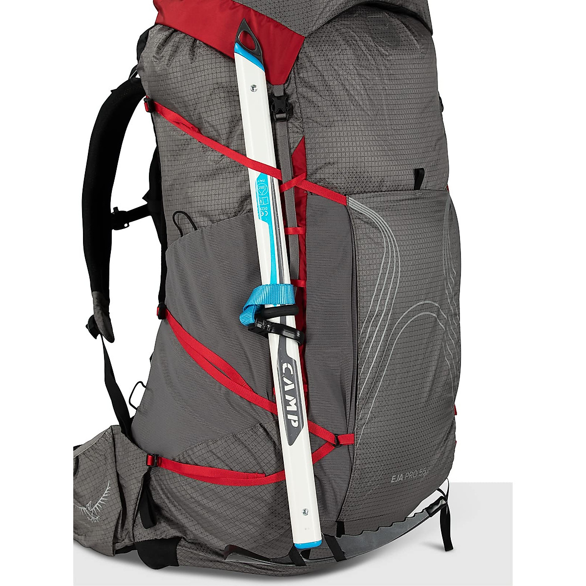 Osprey Eja Pro 55L Women's Backpacking Backpack, Dale Grey/Poinsettia Red, WXS/S