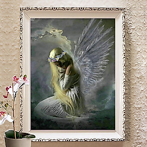 Fairy Angel Girl Sad Angel DIY 5D Diamond Painting Kits Full Drill, Diamond Painting Kits for Adults, Crystal Embroidery Cross Stitch Mosaics Art for Home Wall Decoration Round Drill 30x40cm