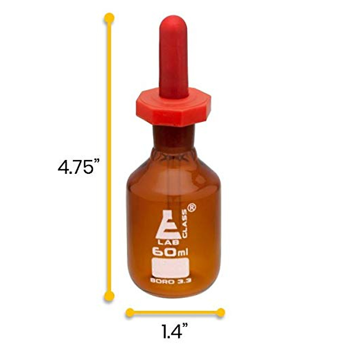 EISCO Dropping Bottle, 60ml (2oz) - Amber Borosilicate 3.3 Glass - Eye Dropper Pipette and Dust Proof Rubber Bulb - Octagonal, Non-screw Top Labs