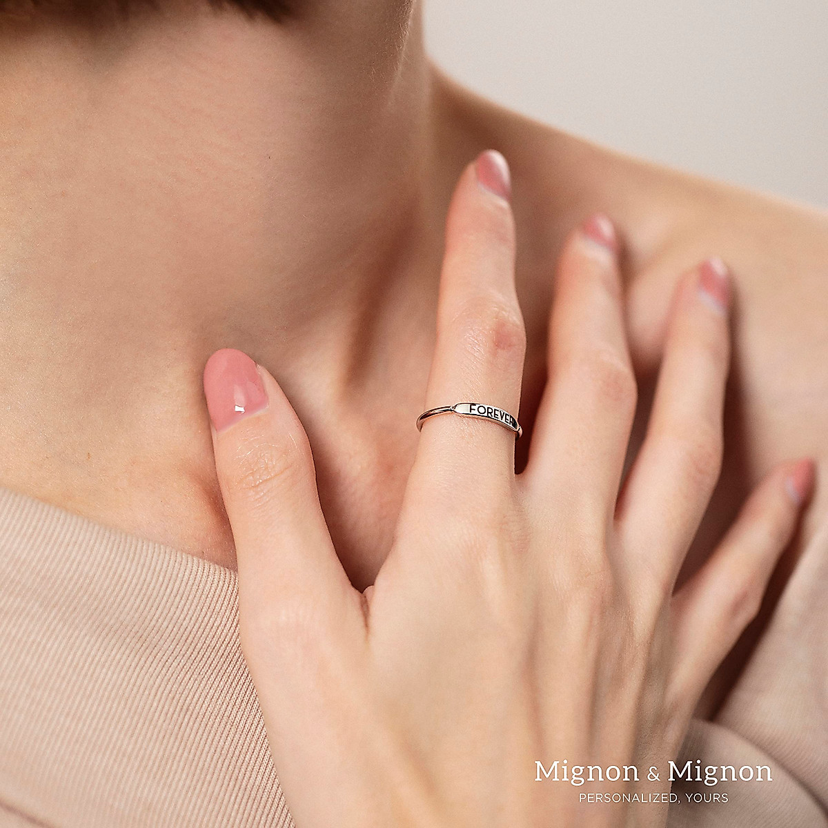 MignonandMignon Custom Name Ring for Mom, Grandma, Daughter Stackable Ring Wedding Bridesmaids Gifts - RDB