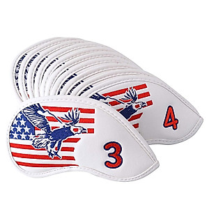 GOOACTION 11PCS USA Eagle Golf Club Iron Headcovers American Stars Stripes Flag Pattern Thick Synthetic Leather Patriotic Golf Head Covers Set