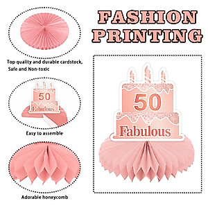 Happy 50th Birthday Rose Gold Table Honeycomb Centerpieces Balloons Theme Decor Table Decorations Table Toppers for Girls Women Sweet Princess 50 Years Old Pink Birthday Party Bday Supplies Ornament