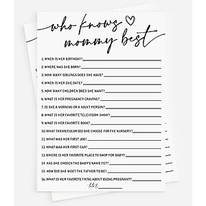 All Ewired Up Who Knows Mommy Best (50-Cards) Fun Baby Shower Game Activity, Gender Neutral Boy or Girl, Minimalist
