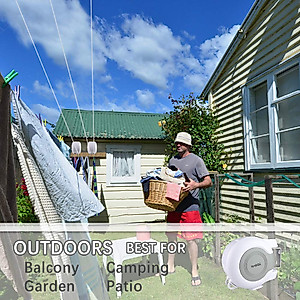 Retractable Clothesline 2x49 Feet Outdoor Indoor, Dual Heavy Duty Clotheslines for Laundry Drying, Wall-Mounted Portable Easy Installation Washing Lines Rope (98FT White)