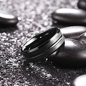 King Will Classic 8mm Black Tungsten Carbide Wedding Band Ring Polished Finish Grooved Center Comfort Fit (10.5)