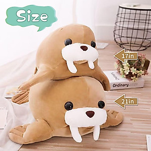 EJK Soft Brown Walrus Plush Toy, Walrus Plush Animal Pillow, Walrus Plush Pillow, Plush Doll, Birthday, Christmas, Children's Gift, Room Decoration (45CM=17.7IN)