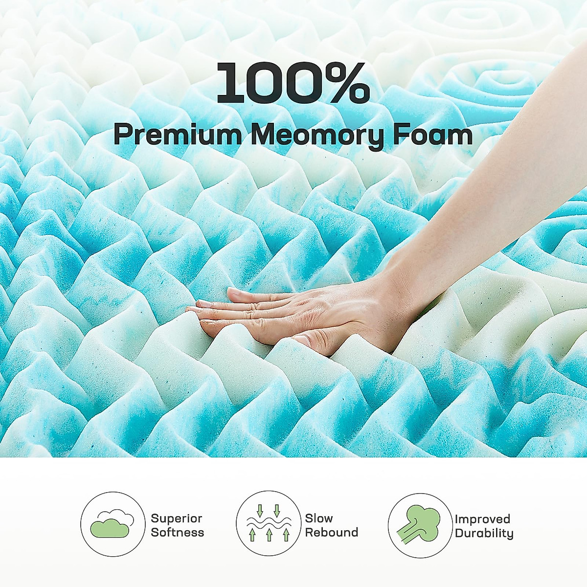 Marsail Queen Mattress Topper, 2-Inch Gel Memory Foam Mattress Topper with Ventilated Design, 5-Zone Support, Cooling Foam Mattress Topper for Sofa, RV, Camper, CertiPUR-US Certified, MSMT02BU-Q2