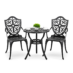 Nuu Garden Bistro Set 3 Piece Outdoor, Cast Aluminum Patio Bistro Sets with Umbrella Hole, Bistro Table and Chairs Set of 2 for Patio Backyard