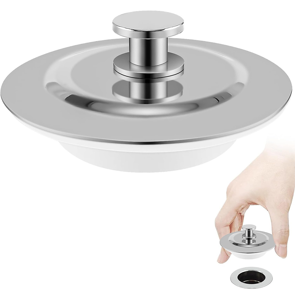 Sink Plug Replacement, Universal Bath Plug, 40-45mm Stainless Steel Push Type Drain Stopper for Kitchen Sink Bathroom Wash Basin