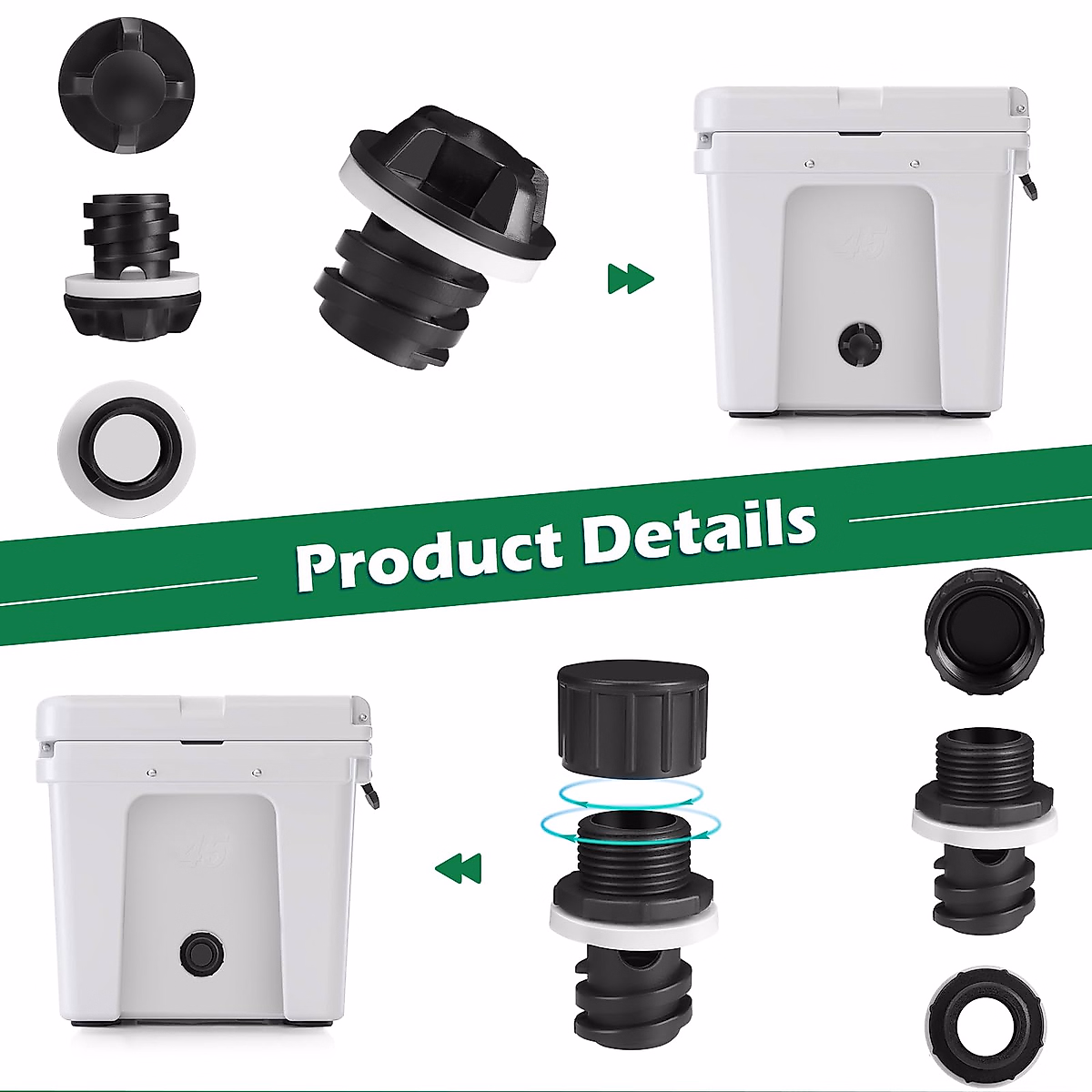 WADEO Cooler Drain Plug Hose Connection Kit with 6FT Garden Hose and Shut Off Valve for Yeti, Rtic Coolers