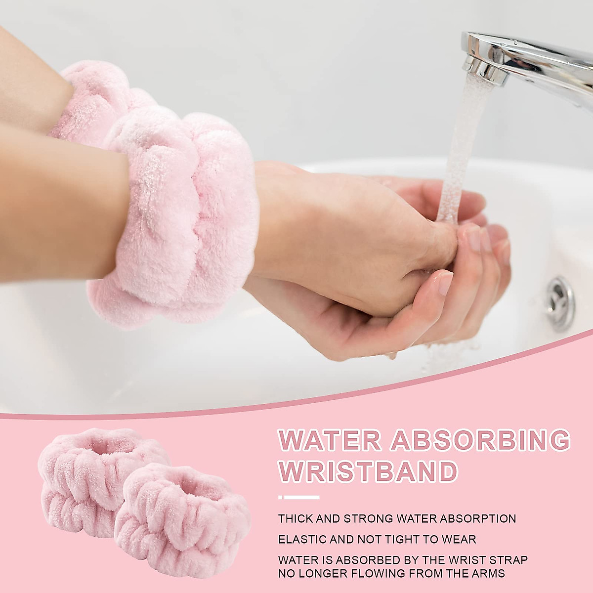 YJTIMEGS Sponge Spa Headband for Washing Face, Spa Terry Towel Cloth Fabric Head Band with 2PCS Wrist Washband, Bubble Headband Makeup Headband for Face Washing Shower Skincare Makeup Removal(Pink)