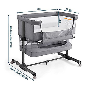 Ihoming Bassinet Bedside Sleeper for Baby, 3 in 1 Convertible Design, lnfant Bed & Bed Side Sleeper & Cradle Bassinets, Newborn Bedside Crib Attaches to Bed, Deep Grey