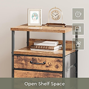 YeTom Nightstand, Bedside Table with 3 Fabric Drawers, Side Table with Open Shelf, End Table with Steel Frame,3 Drawer Dresser for Bedroom, Entryway, College Dorm, Easy Assembly,Brown