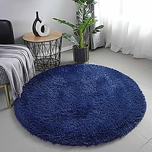 4x4 Navy Blue Fluffy Round Rug for Living Room Luxurious Circle Carpet for Bedroom Shaggy Plush Soft Grey Round Rug Home Decoration Carpets (4x4, Navy Blue)