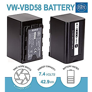 BM Premium 2 VW-VBD58 Batteries and Dual Bay Charger for Panasonic AG-VBR59, BGH1, HC-X1, HC-X1500, HC-X2000, AG-CX10, AG-CX350, AG-UX180, AG-AC30, AG-UX90, AG-DVX200, HC-MDH3E, AJ-PX270, AJ-PX230