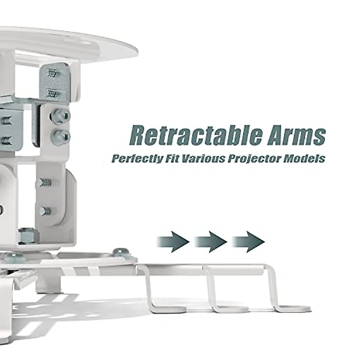 WALI Projector Ceiling Mount, Universal Low Profile Projector Mount with Retractable Arms and Multiple Adjustment Function (PM-002-W), White