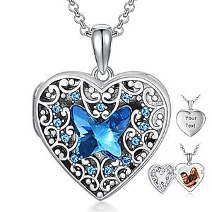 Heart Locket Necklace That Holds Pictures Sterling Silver Butterfly Locket Personalized Custom Photo Pendant Necklace Jewelry Birthday Gifts for Women Gfriend