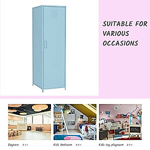 Sweiko Metal Locker Cabinet Storage Cabinet Locker for Bedroom School Classroom Single Door Steel Locker for Toys and Clothes with Hanging Rod and Shelves Blue