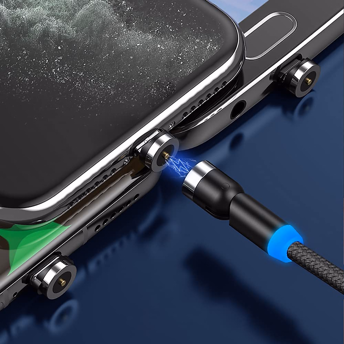 ameow Magnetic Charging Cable (6-Pack 1/3/3/6/6/10ft) Magnetic Cell Phone Cable with LED Light, Charging Cable for Type C, Micro USB and iProduct (Black)