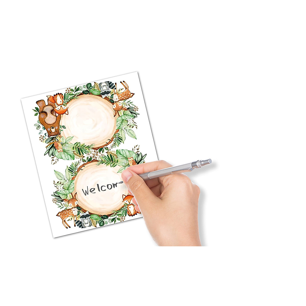 Table Place Card, Woodland Animals Themed Tent Style Cards, Pack of 25 Half-Fold Reception Place Card, Botanical Forest Food Labels, Perfect for Greenery Baby Shower, Birthday Party(C01)