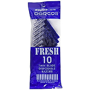 DORCO SUPER FRESH TWIN BLADE DISPOSABLE RAZORS - 10CT