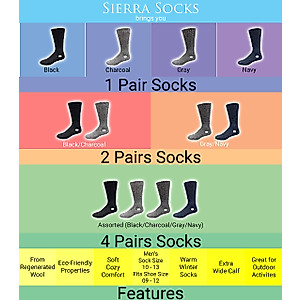 Sierra Socks Thick Hiking Wool Socks, Gift for Father (Charcoal, Large)