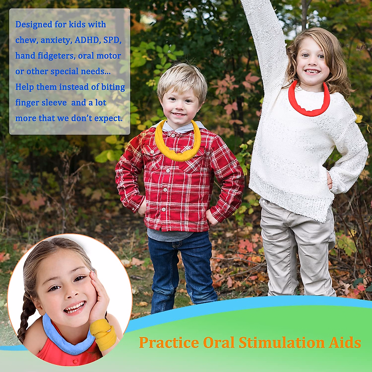 Chew Necklaces for Sensory Kids, Cloth Fabric Necklace Oral Toys for Boys Girls Alternative to Chewing, Terry Absorbent Chewy Toy Autism for ADHD SPD Fidgeting 6 Pack