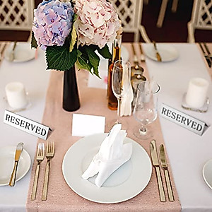 Metal Reserved Table Signs Reserved Sign Reserved Desk Signs Double Sided Table Stand Tents Sign Reserved Seating Signs for Wedding Restaurant Parties Ceremony, 5.91 x 3.15 Inch (Silver, 24 Pcs)