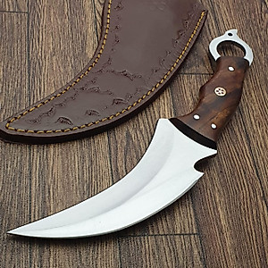 WARIVO KNIFE Karambit Knife - Fixed Blade with Sheath - Claw Knife wood Handle Sharp Blade - Camping Knives - Karambits for Men and Women - Best for Hiking Survival Hunting Fishing