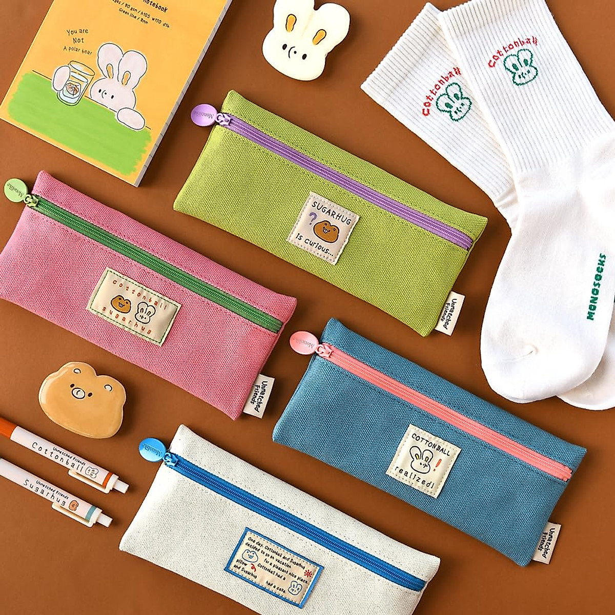 Monolike Unmatched friends Pen Case, Ivory - Pencil Pouch, Portable Pencil Bag, Pencil Case, Office Pouch case