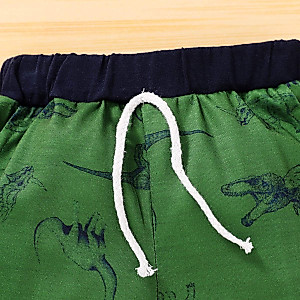 SEVEN YOUNG Toddler Baby Boy Summer Clothes Dinosaur Printed Short Sleeve T-Shirt Top + Short Pants 2pcs Boys Outfit Set (Green, 4-5 Years)