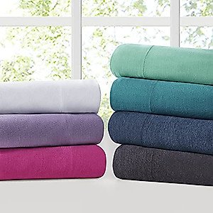Intelligent Design Cotton Blend Jersey Knit Bed Sheet Set Wrinkle Resistant, Soft Sheets with 14" Deep Pocket, All Season, Cozy Bedding-Set, Matching Pillow Case, Twin, Purple 3 Piece