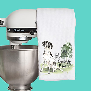 Watercolor Life is Better with an English Pointer Microfiber Kitchen Tea Bar Towel Gift for Animal Dog Lover
