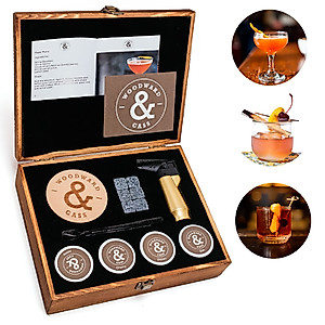 Woodward & Cass Whiskey Smoker Kit with Torch - 8 Piece Set - Drink Smoker Infuser Kit with Wood Box, Torch, Smoker, 4 Wood Chip Flavors, and Recipe Booklet - Bourbon Smoker Kit for Drinks